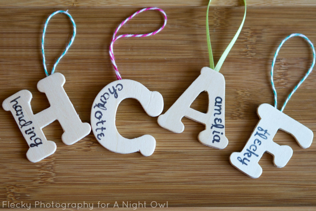 DIY Hand-Stamped Wood Chip Letter Ornament | A Night Owl Blog