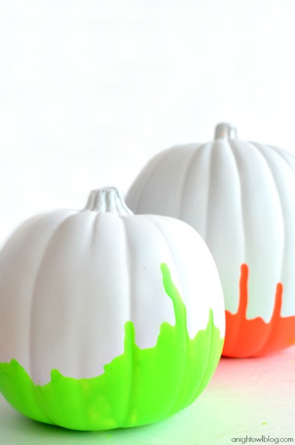 Neon Paint Dipped Pumpkins - A Night Owl Blog