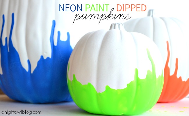 Neon Paint Dipped Pumpkins - A Night Owl Blog