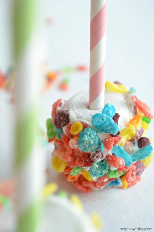Fruity Pebbles Marshmallow Pops - A Night Owl Blog