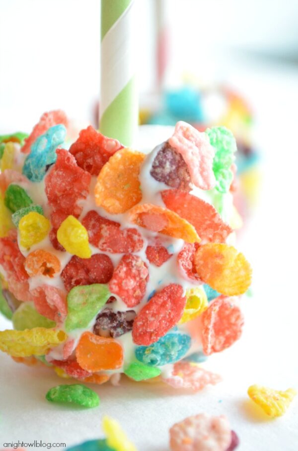 Fruity Pebbles Marshmallow Pops - A Night Owl Blog