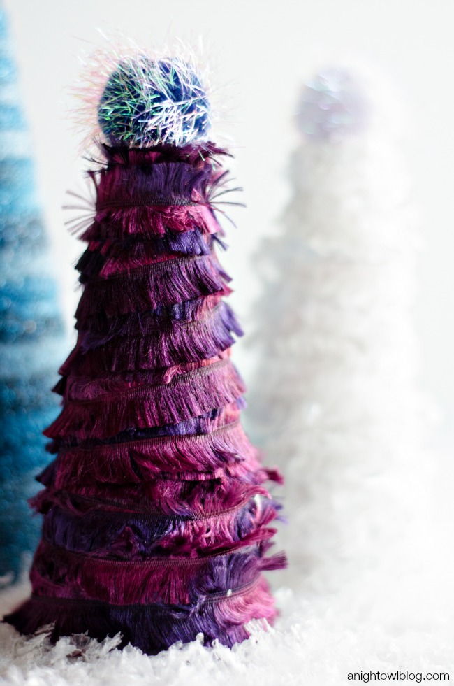 Frozen Yarn Wrapped Christmas Trees - A Night Owl Blog