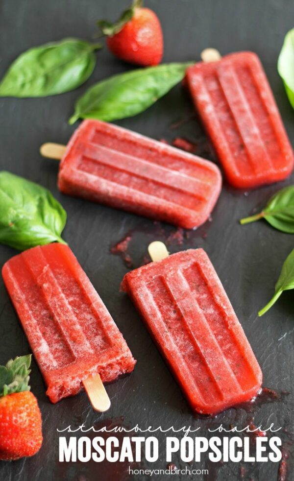 Strawberry Basil Moscato Popsicles - A Night Owl Blog