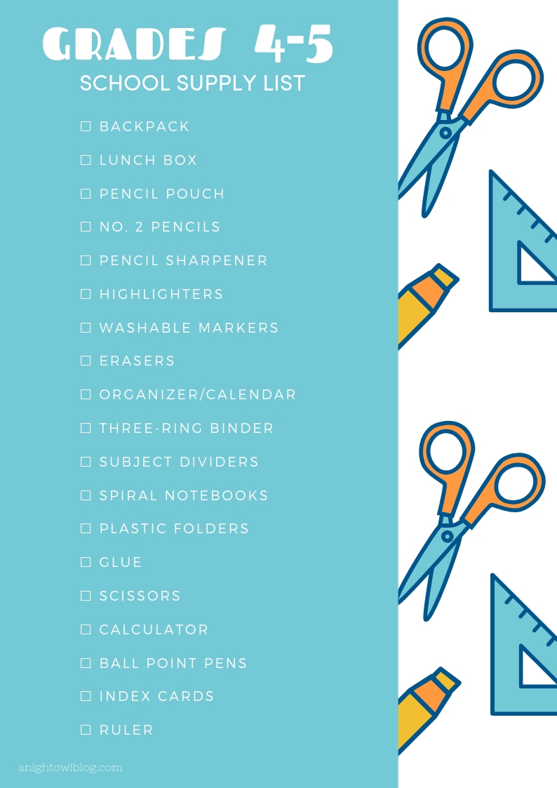 Grades 4 And 5 School Supplies List A Night Owl Blog Grades 4 And 5 School Supplies List A Night Owl Blog